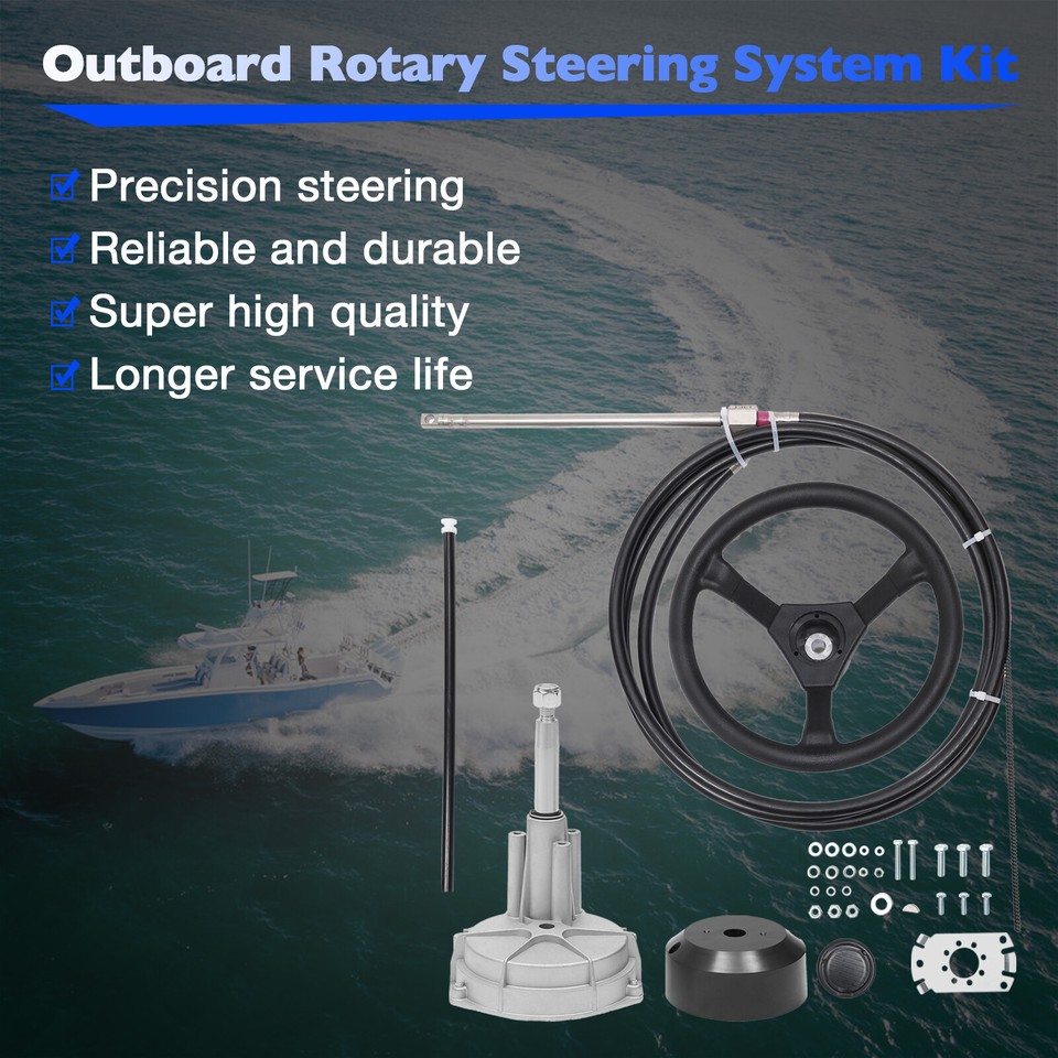 14 Ft Feet Boat Rotary Steering System w/ Wheel Kit For Outboard Marine ...