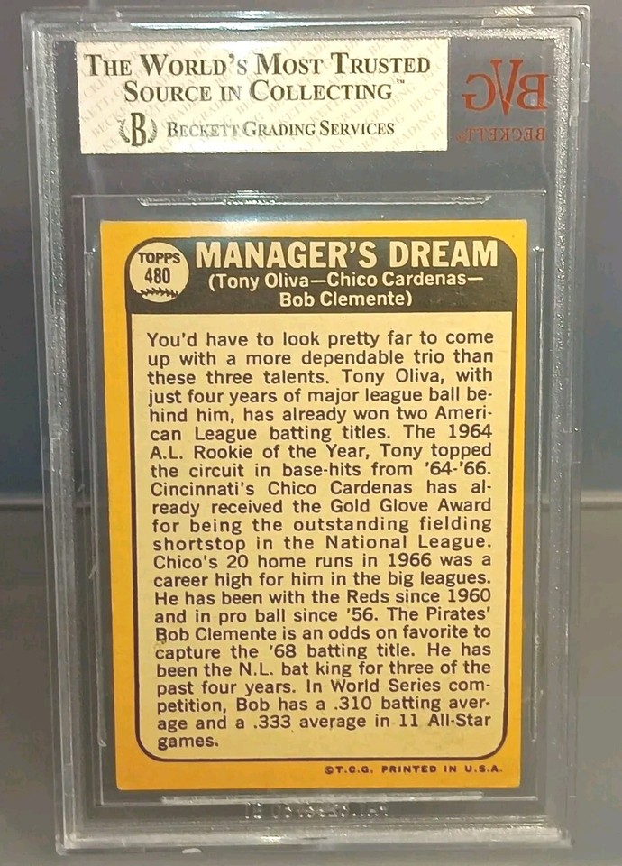 1968 TOPPS MANAGER'S DREAM CARD #480 ROBERTO CLEMENTE💥 BVG GRADED 5 ...