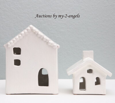 S/2 NEW Pottery Barn HANDMADE CERAMIC CHRISTMAS VILLAGE HOUSES SET ...