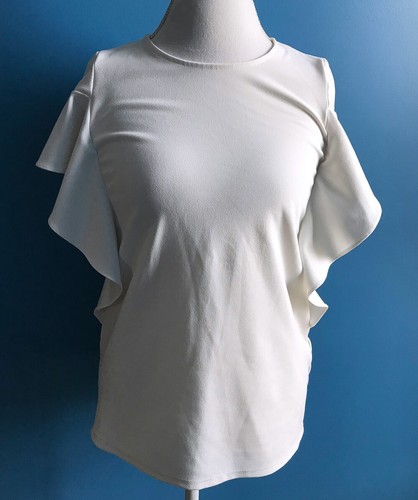Worthington White Polyester/Spandex Blouse With Ruffled Short Sleeves ...