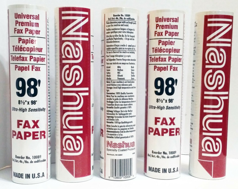 5 ROLLS NASHUA UNIVERSAL PREMIUM FAX PAPER 8.25" X 96' - ULTRA-HIGH ...