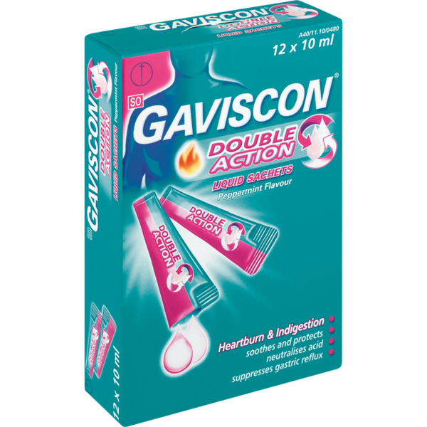 Gaviscon Double Action Liquid Sachets Mint Flavour 10mg - Pack of 12 ...