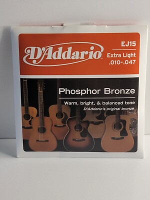 NEW D'Addario EJ15 Extra Light Phosphor Bronze Acoustic Guitar Strings ...
