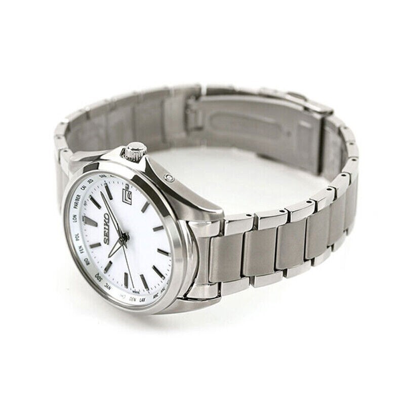 SEIKO Selection SBTM287 Titanium Solar Atomic Radio Men Watch White ...