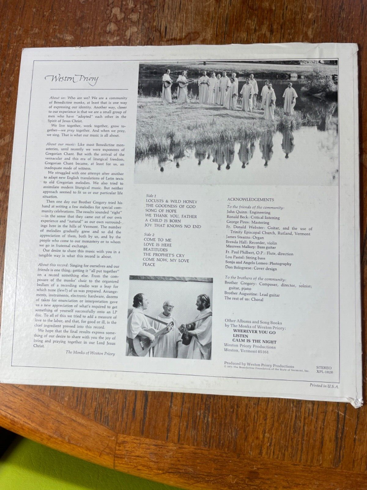 Monks of Weston Priory "Locusts and Wild Honey" LP Vinyl 1972 XPL-1020 ...