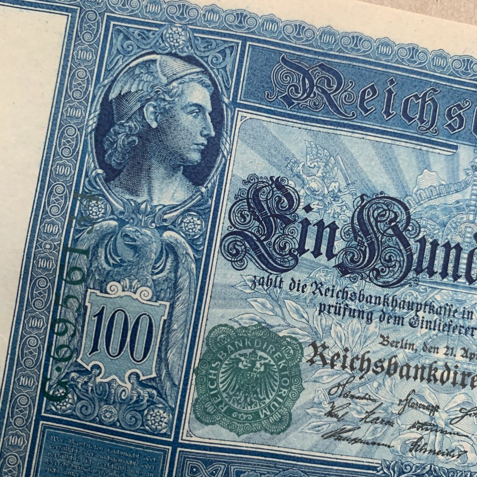 1910 Large Germany 100 Mark Banknote. WWI WW1 Era Currency. Bismarck ...