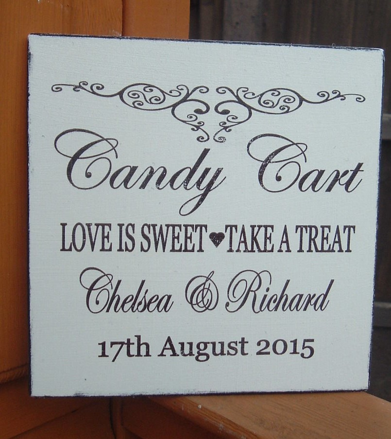 Candy Cart Personalised Shabby Wooden Wedding Sign Free Standing ...