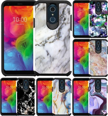 For LG Q7/Q7 Plus Phone Case Slim Dual Layer Hybrid Cover Marble Stone ...