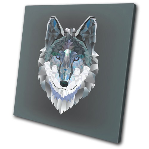 Wolf Geometric Husky Head Abstract SINGLE CANVAS WALL ART Picture Print ...