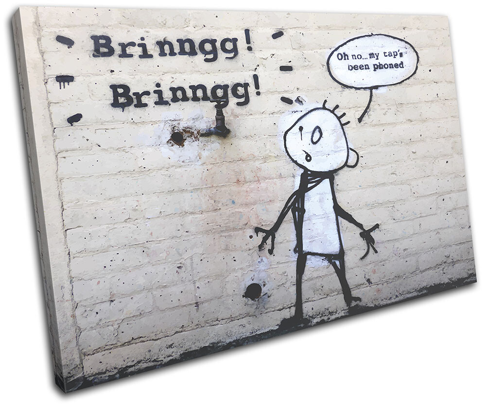 Graffiti Phone Stickman Banksy Street SINGLE CANVAS WALL ART Picture ...