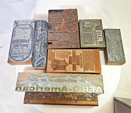 8pc- vtg Block Printing Press Stamp Wood Metal animals pexto dinner ...