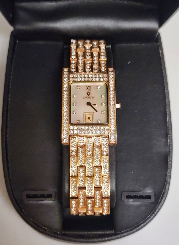 Croton Ladies Quartz Watch Set Gold & Silver Crystal Bracelet Boxed ...