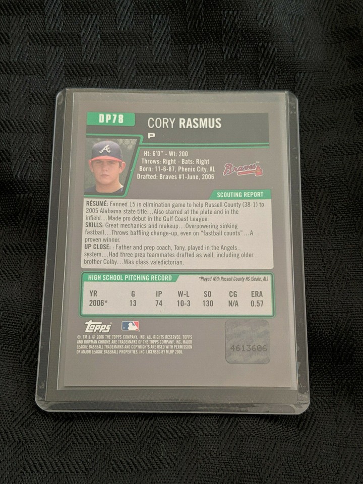 2006 Cory Rasmus DP78 1st Bowman Chrome Refractor Autograph Baseball ...