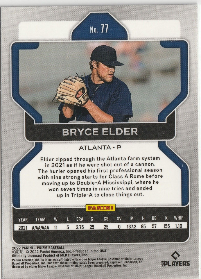 2022 PANINI PRIZM BRYCE ELDER #77 ROOKIE CARD ATLANTA BRAVES | eBay