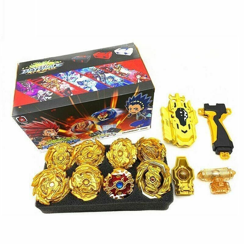 8PCS Beyblade Gold Burst Set Spinning With Grip Launcher+Portable Box ...