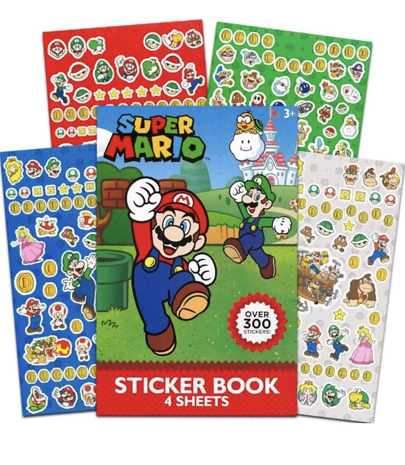 Super Mario Sticker Book – 4 Sticker Sheets with 300 Stickers | eBay