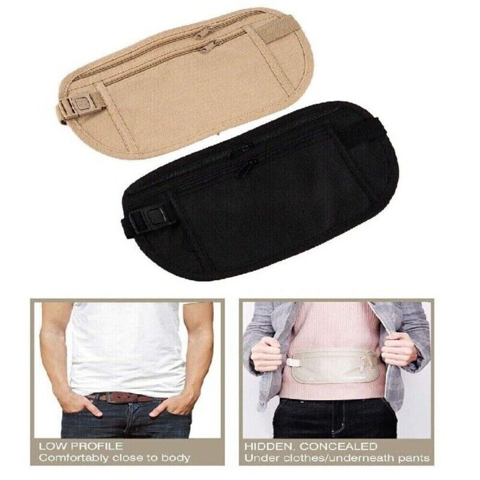 2x Money Belt Travel Hidden Secret Discreet Bum Bag Waist Wallet Pouch ...