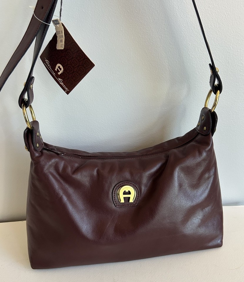 ETIENNE AIGNER Leather Burgundy Oxblood Handbag Purse Shoulder Bag ...