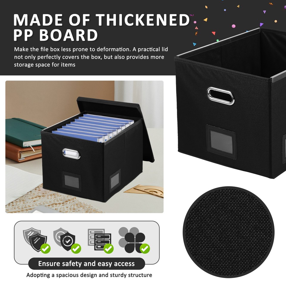 File Organizer Box with Lid Foldable Hanging File Filing Box Fabric ...