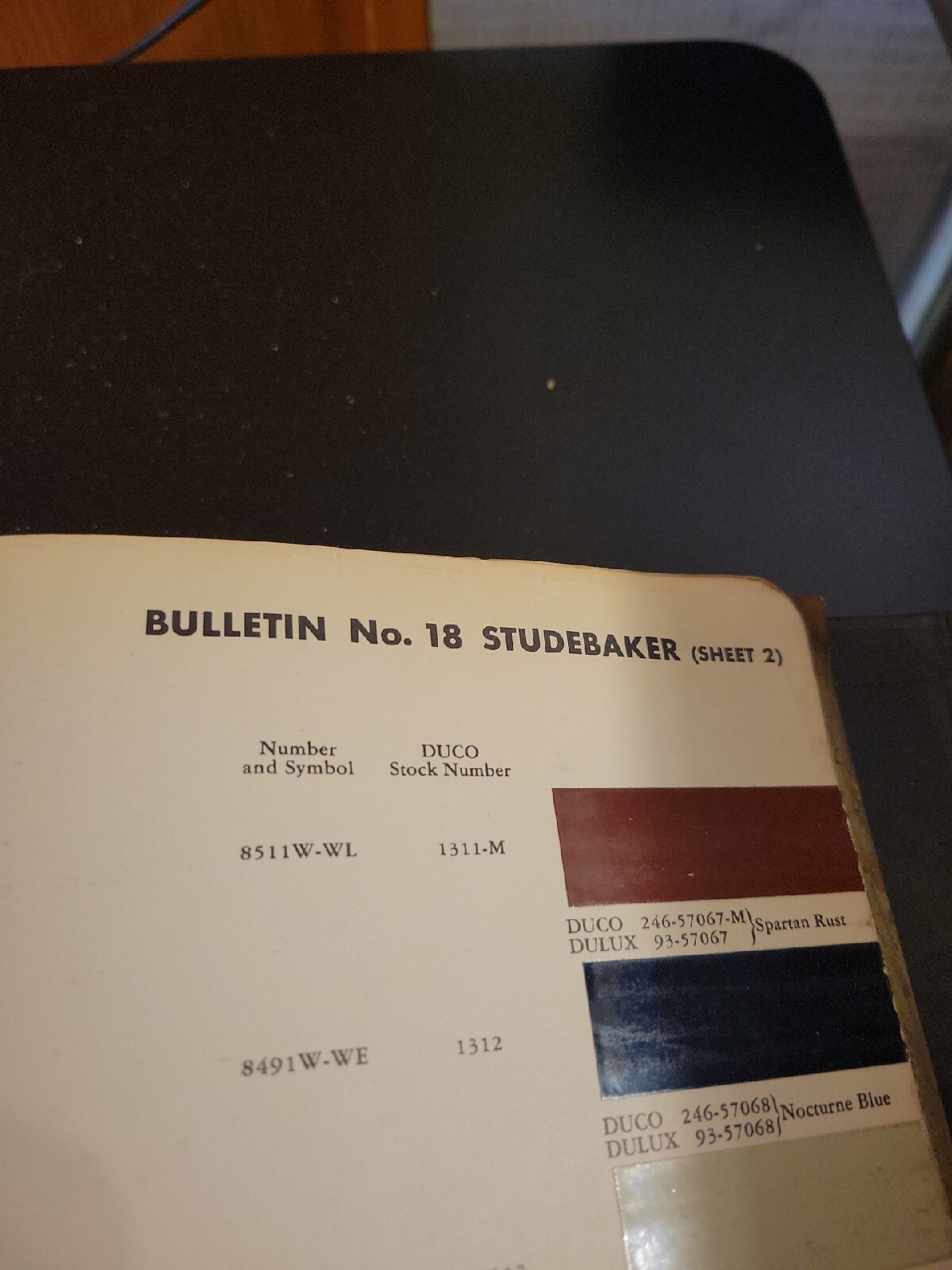 1952 DUPONT DUCO STUDEBAKER COLORS PAINT CHIP SWATCH SHEET BULLETIN NO ...
