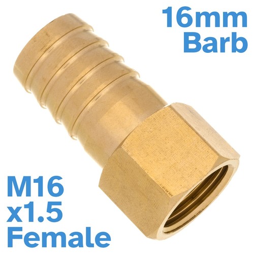 Brass 16mm Barb Hose To M16 x1.5 Female Threaded Pipe Fitting Connector ...