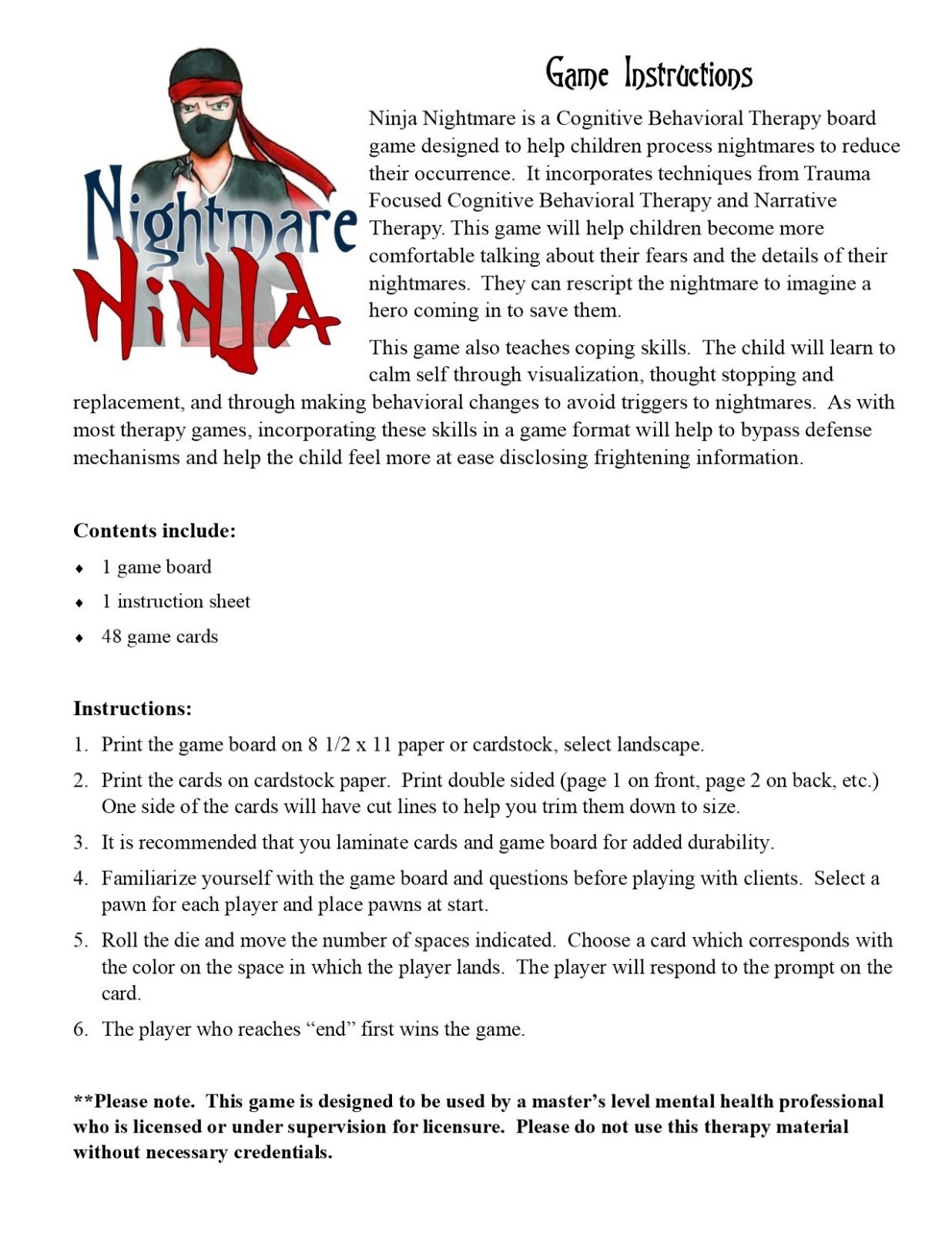 Nightmare Ninja CBT Counseling Game for Nightmares, cognitive ...