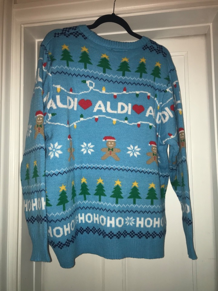 BNWT Christmas ALDI Aldimania Xmas Jumper Size Medium Blue 2024 Limited ...