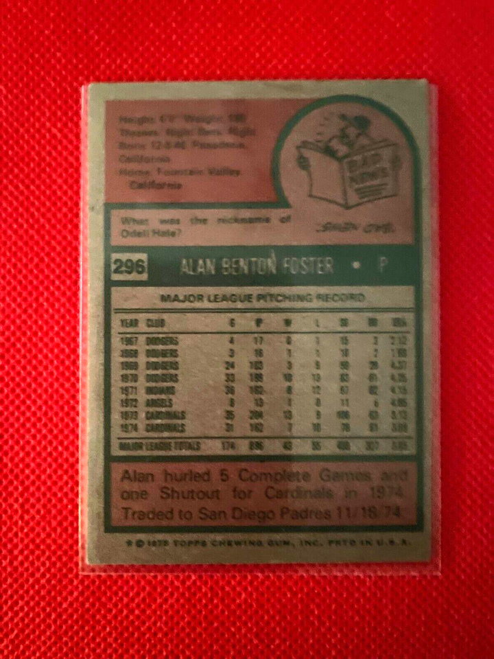 1975 topps # 296 ALAN FOSTER | eBay