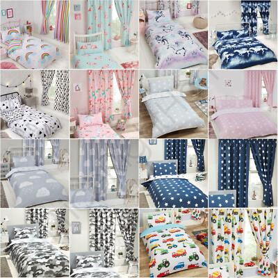KIDS DUVET COVER SET JUNIOR SINGLE DOUBLE & MATCHING CURTAINS AVAILABLE ...