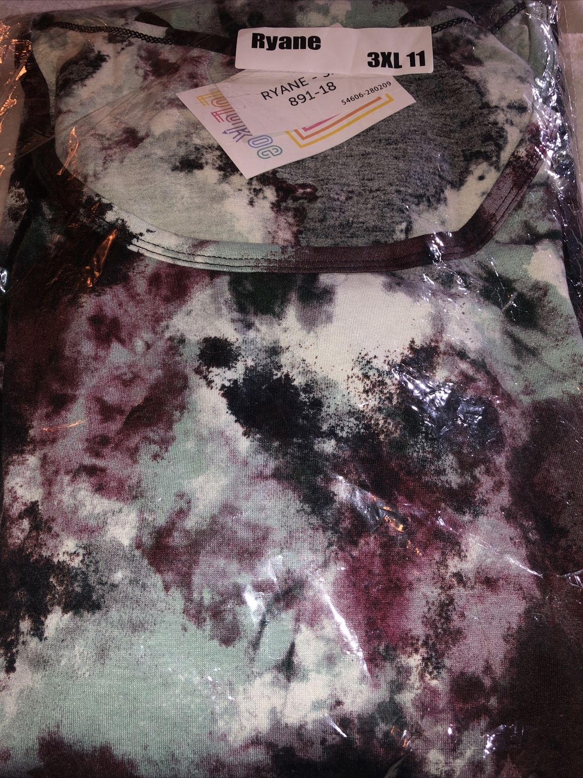 LuLaRoe Ryane Long Sleeve Empire Waist Dress Blue Black Tie Dye 3XL 26/ ...