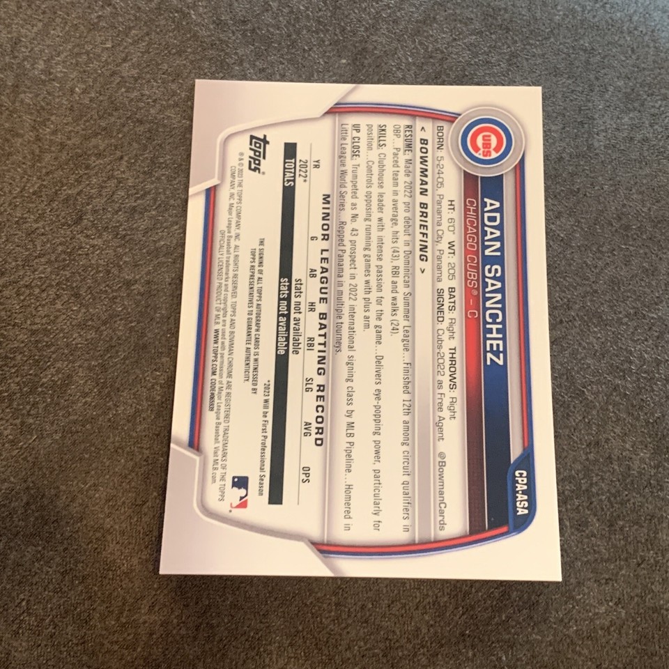 ADAN SANCHEZ 2023 1ST BOWMAN CHROME CHICAGO CUBS AUTO | eBay