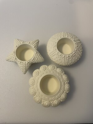 PARTYLITE Set of 3 Beach Sea Drifters Seashell Bisque Porcelain Tea ...