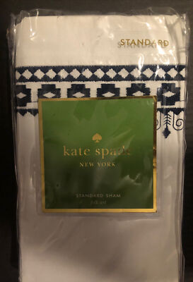 NEW KATE SPADE FOLK ART standard PILLOW SHAM WHITE/ NAVY BLUE ...