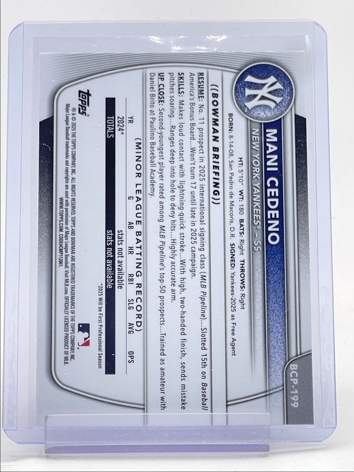 MANI CEDENO 2025 BOWMAN CHROME 1ST LAZER REFRACTOR YANKEES #BCP-199 ...