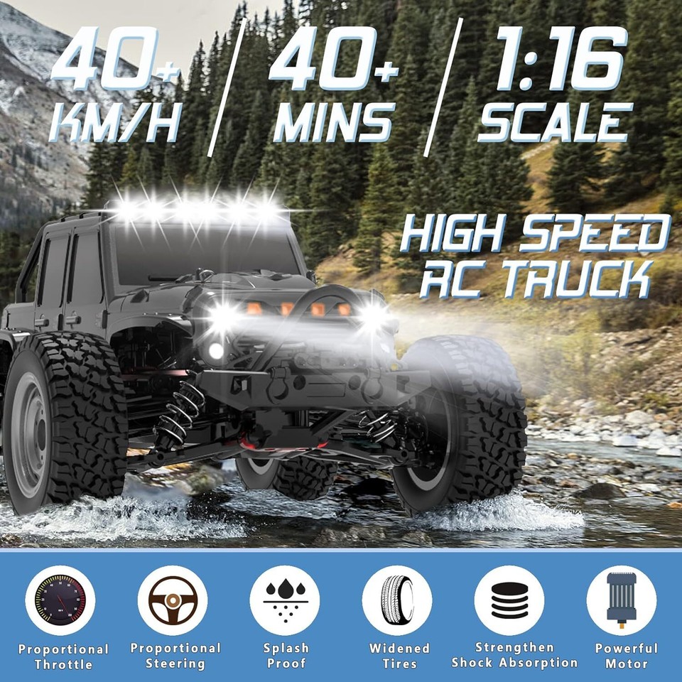 1:16 Scale All Terrain Remote Control Car, 4X4 High Speed 40 Km/h RC ...