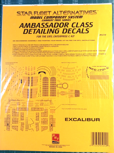 1:1400 PNT STAR TREK Ambassador Class Detail Decals U.S.S. Excalibur ...