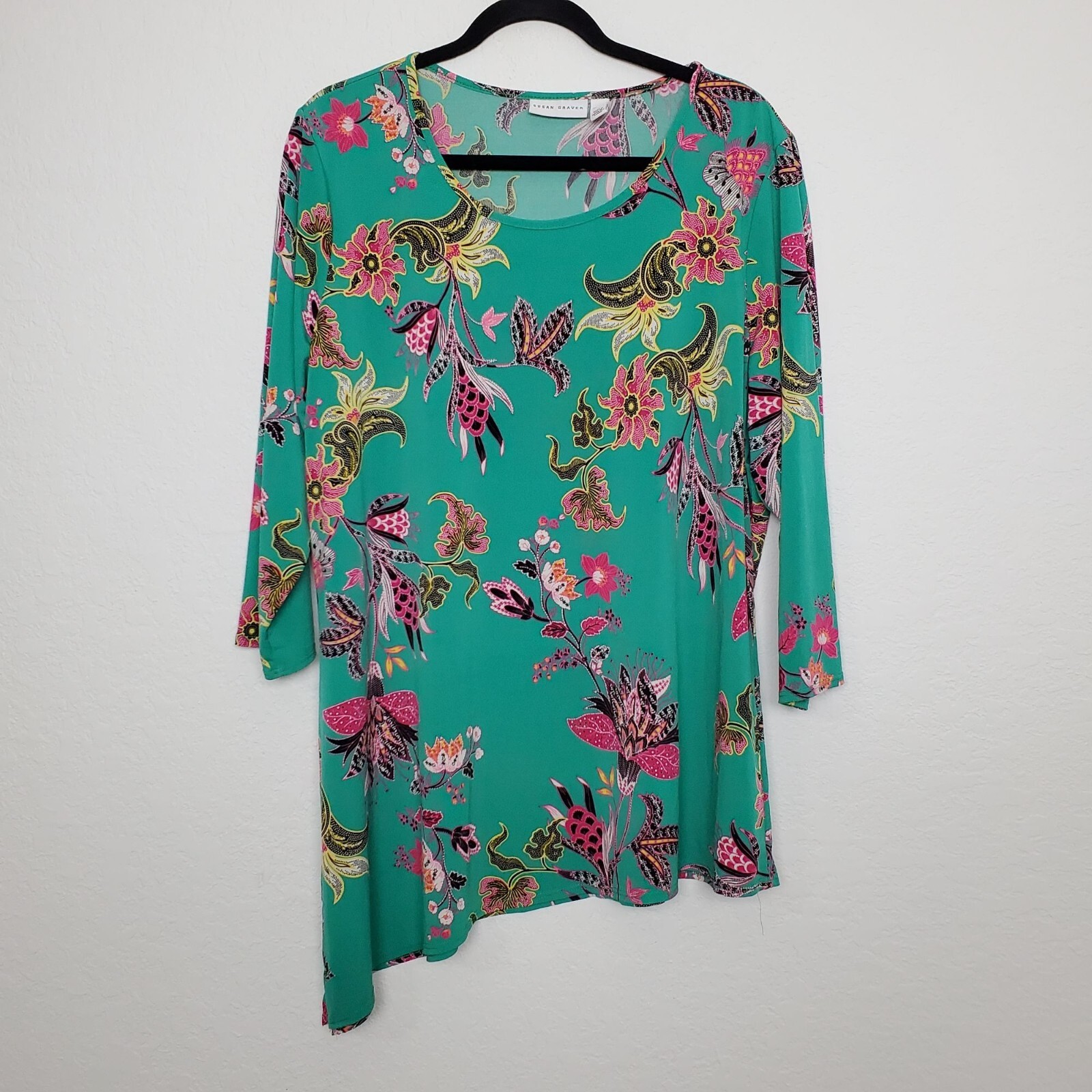 Susan Graver Women Tunic Top Size Xl Asymmetrical Hem Liquid Knit
