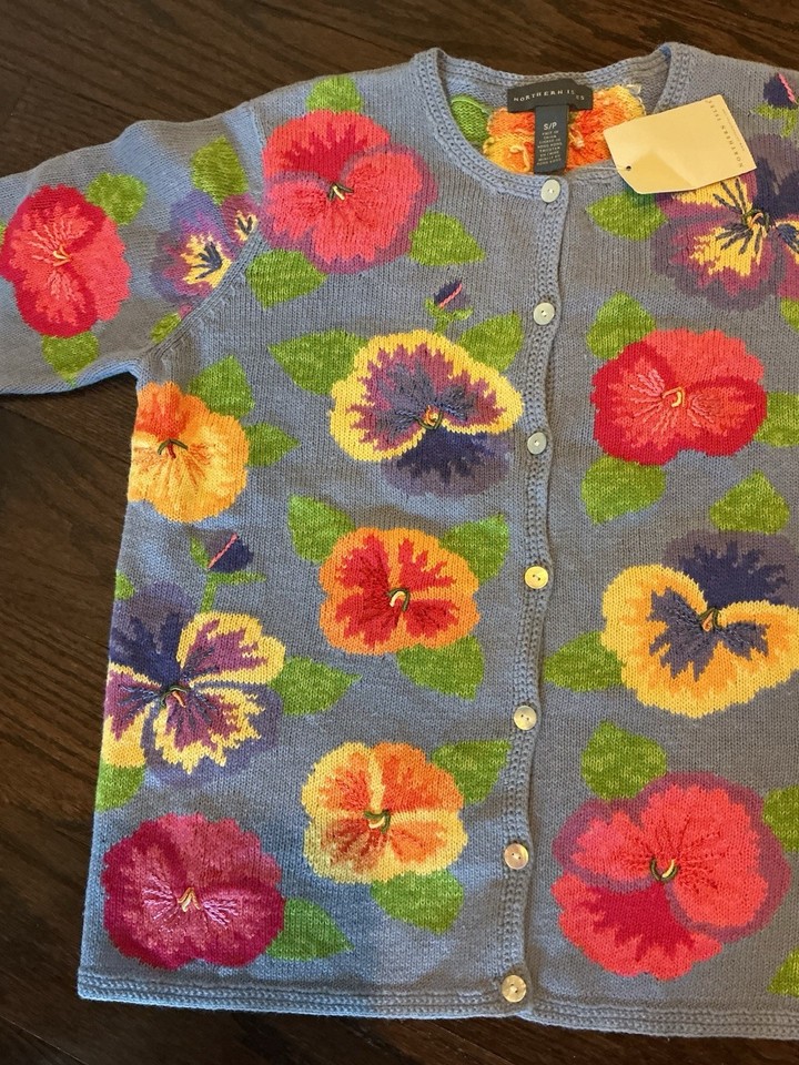 Vintage Northern Isles Woman Sweater Small Pansy Pansies Floral NEW ...