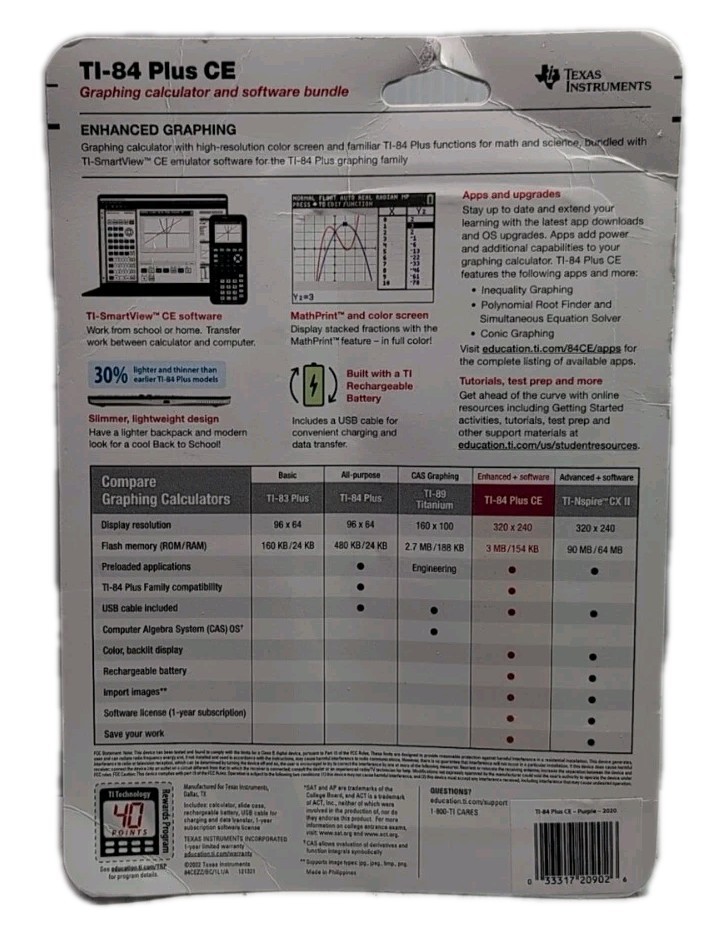 TI-84 Plus CE Python Enhanced Graphing plus Software, Iris Purple Calculator | eBay