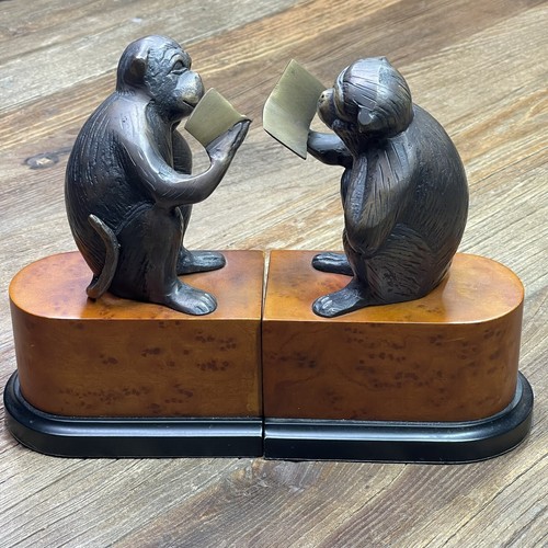 Bronze and Wood Monkey Bookends ~Set Of 2 | eBay