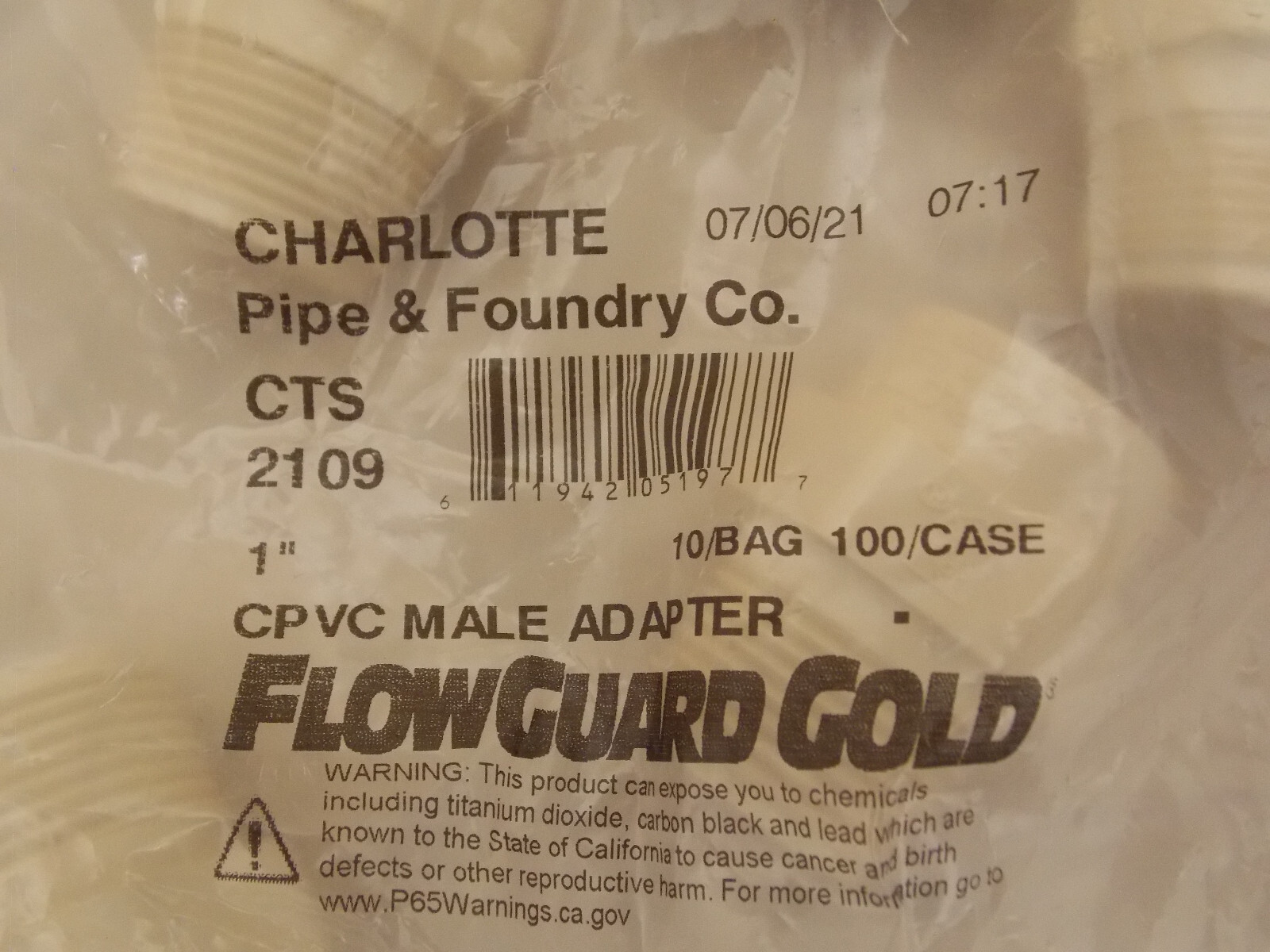 Charlotte Pipe FlowGuard 1" Socket T X 1 D Slip CPVC Adapter ( Bag of ...