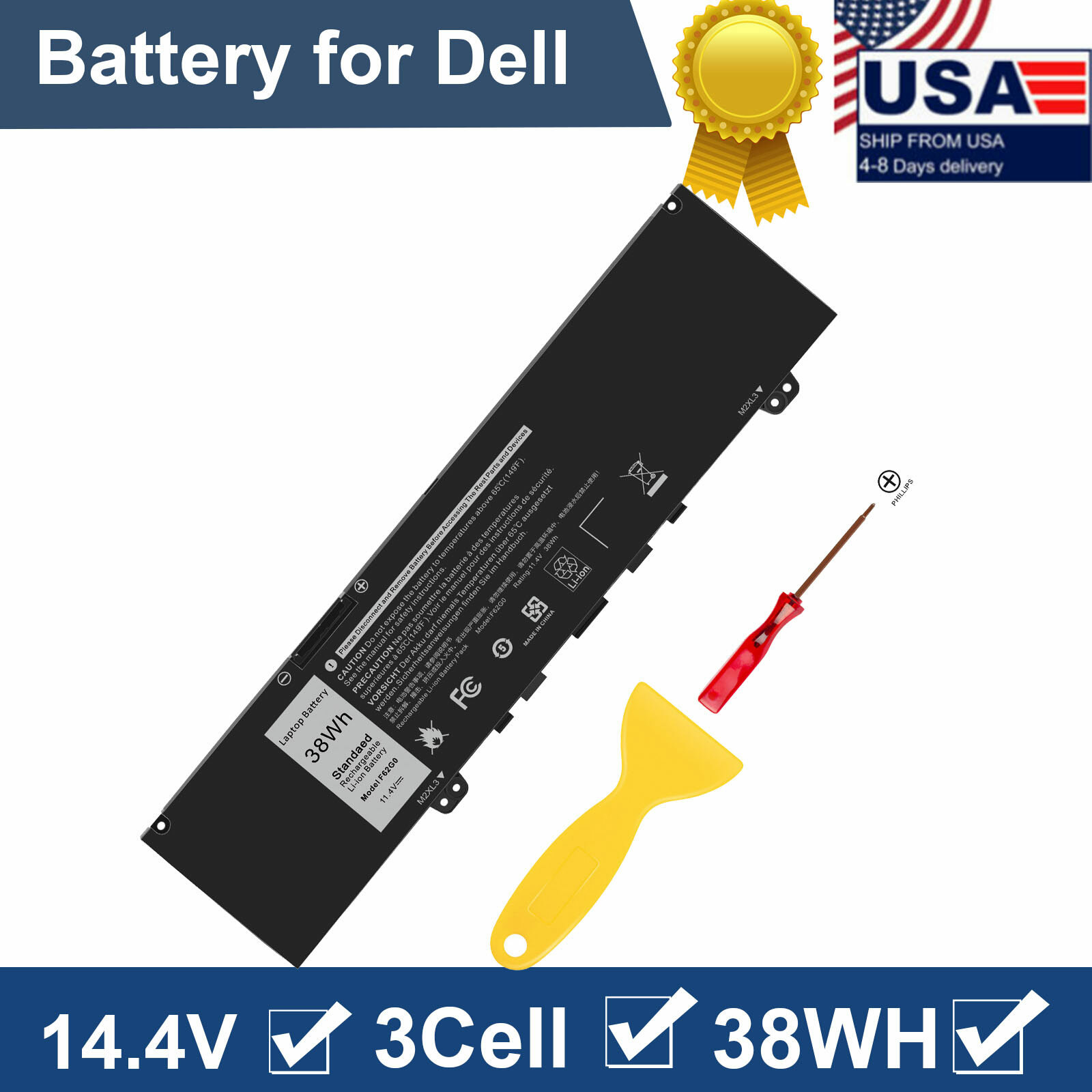 F62G0 Battery for Dell Inspiron 13 5370 7370 7373 7386 Series 39DY5 ...