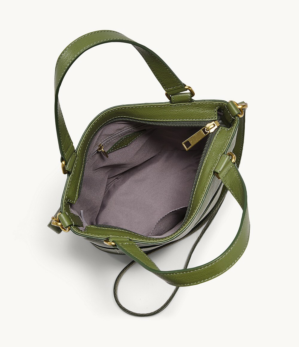 Fossil Amelia Chive Green Leather Bucket Bag Brass SHB2393350 NWT $178 ...