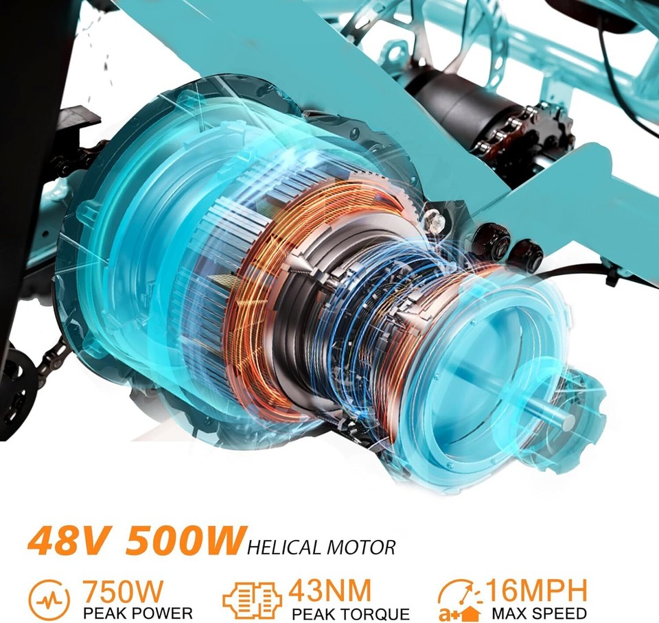 SLSY 20" Fat Tire Foldable Electric Trike, 500W Peak 1000W 48V Electric ...