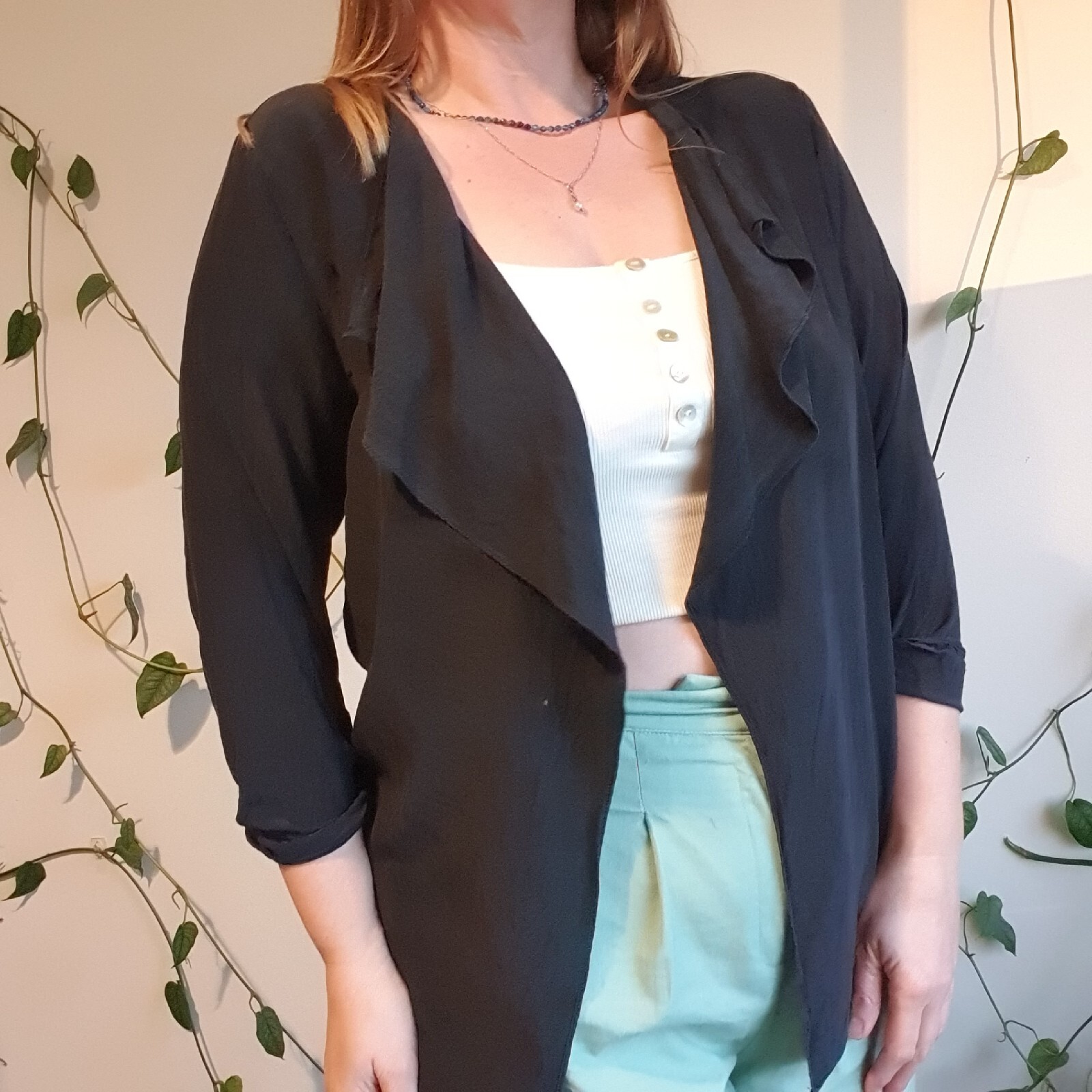 Zimmermann Black Silk Open Kimono Top 1 S AU8-10 Vint… - Gem