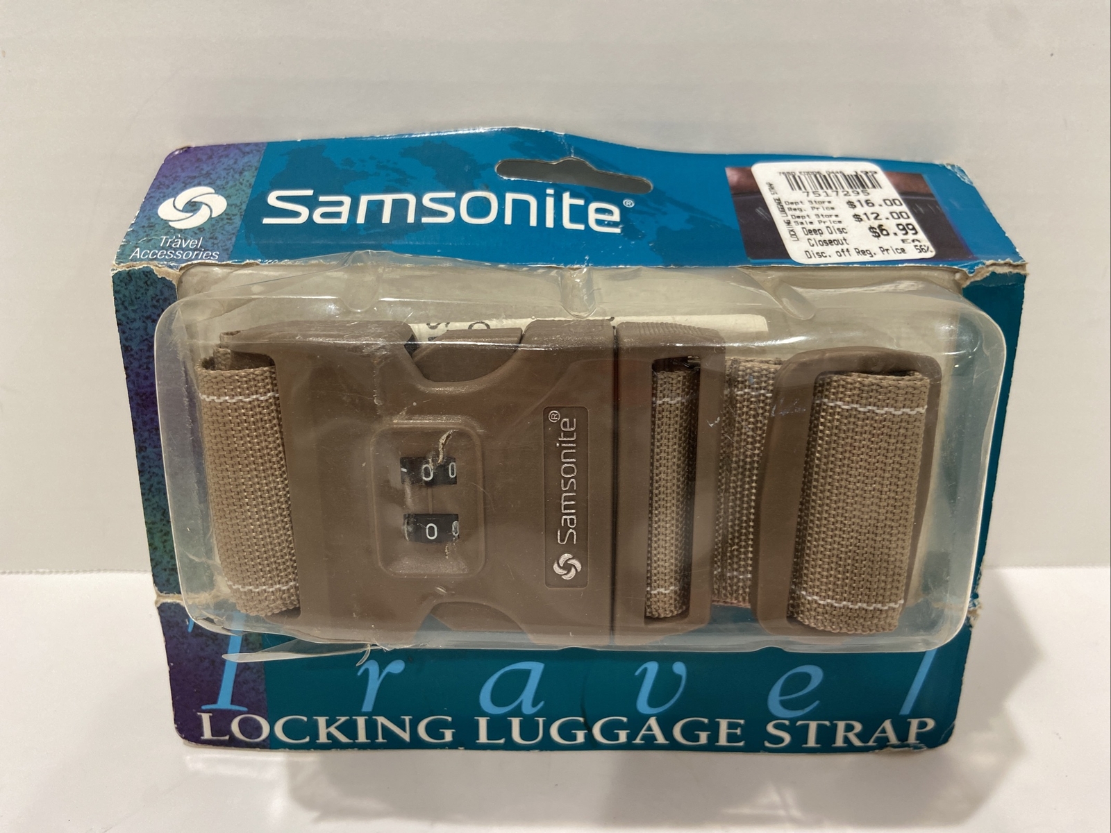 VINTAGE 1995 Samsonite LOCKING LUGGAGE STRAP Fits 72”BEIGE 2-Combo Lock ...