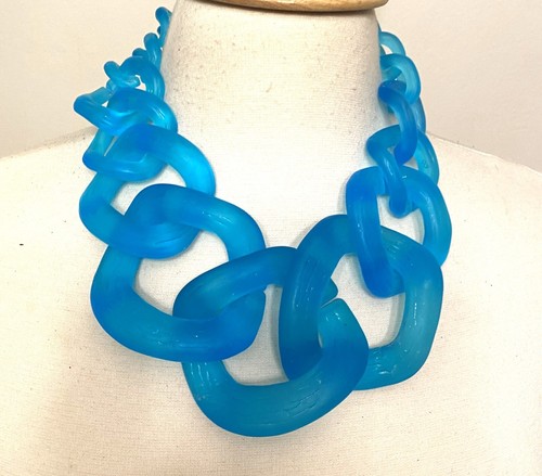 Gorgeous Blue Neon Lucite Chain Resin Statement Necklace | eBay