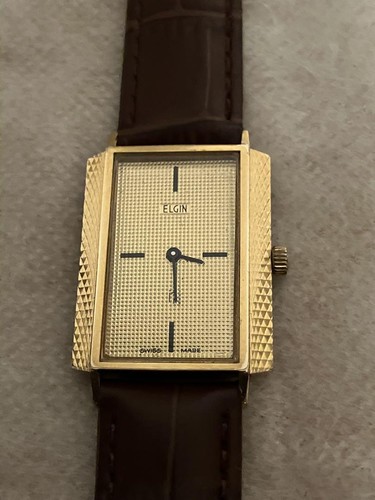 ELGIN Tank-style hand-wound watch with leather strap #PG2T36 | eBay