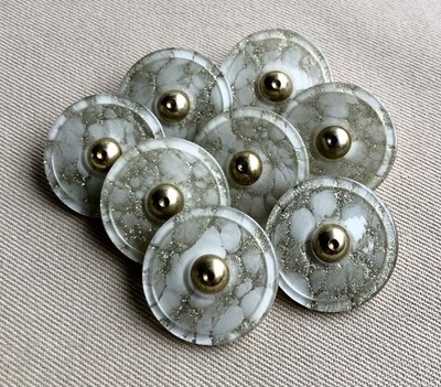 8 Unusual Marbled Gold Ivory White Buttons, 23mm, Metal Shank, Set ...