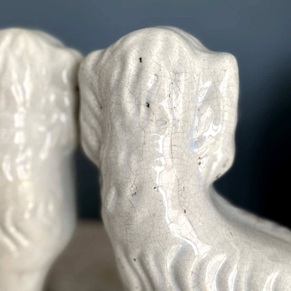 Superb Rare Large Antique Pair of English Staffordshire Dogs 1880 White ...